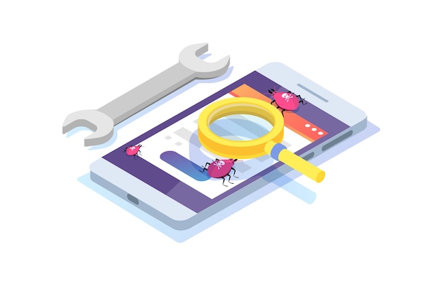 Premium Vector | Software or application testing isometric concept. Premium Vector | Software or application testing isometric concept.