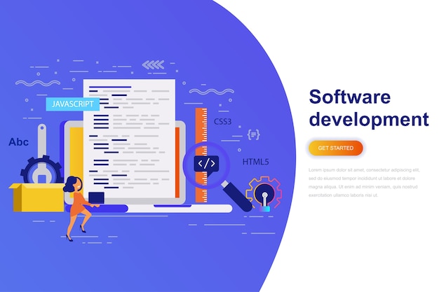 Premium Vector | Software development modern flat concept web banner Premium Vector | Software development modern flat concept web banner