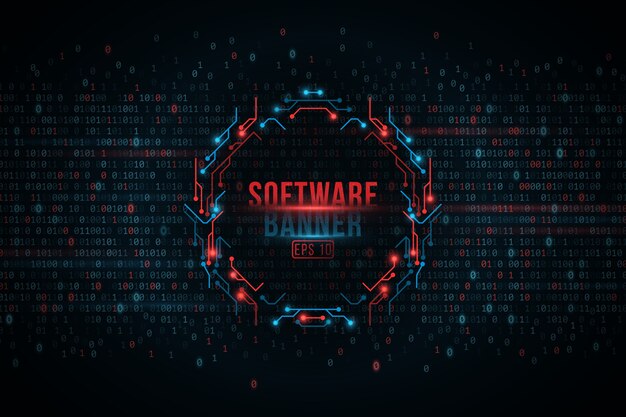 Premium Vector Software Programming Binary Code And Computer Circuit Board Banner Cyber Security