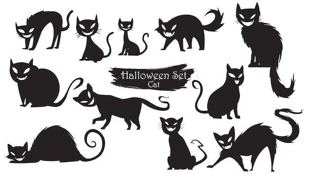 Premium Vector | Spooky cats silhouette collection of halloween Premium Vector | Spooky cats silhouette collection of halloween