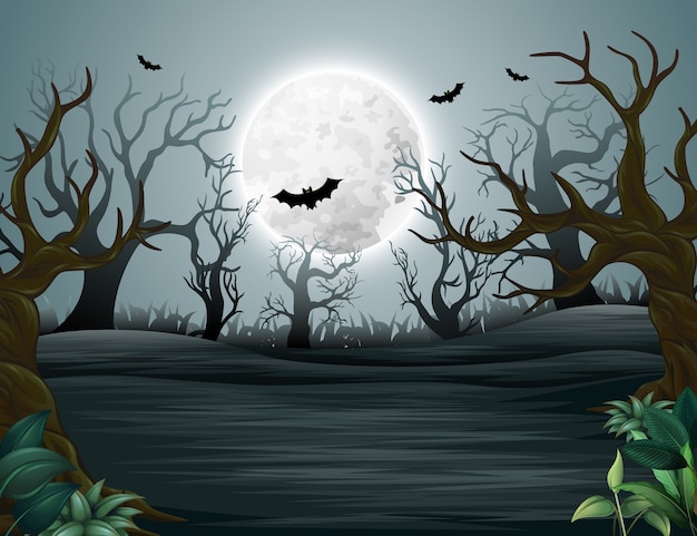 Premium Vector | Spooky forest of halloween at night Premium Vector | Spooky forest of halloween at night