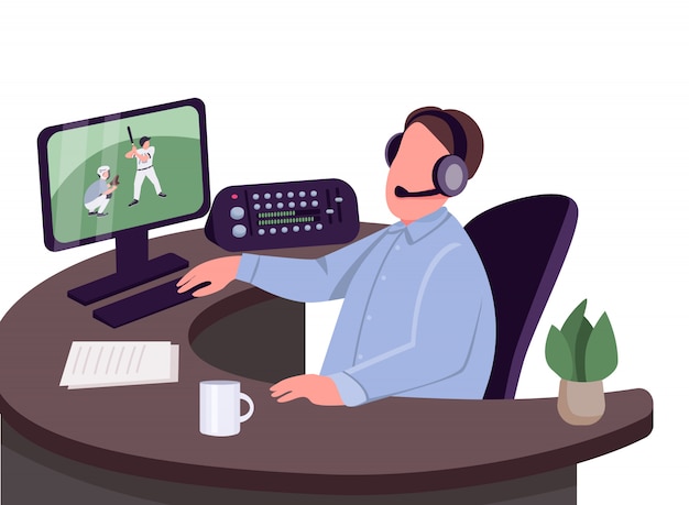 Premium Vector | Sports commentator flat color vector faceless ... Premium Vector | Sports commentator flat color vector faceless ...
