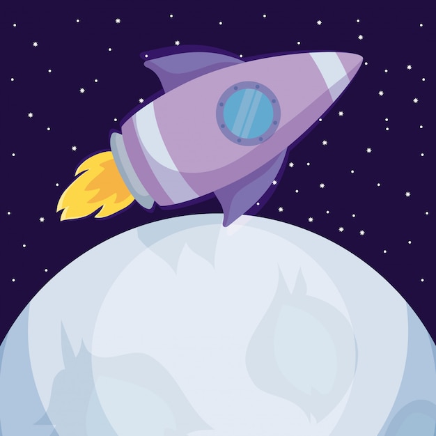 Premium Vector | Startup rocket with moons icon Premium Vector | Startup rocket with moons icon