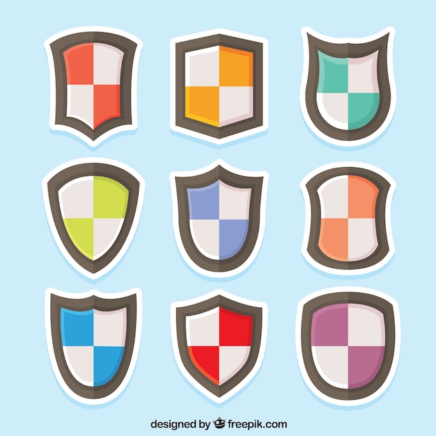 Free Vector | Stickers of colored shields collection Free Vector | Stickers of colored shields collection
