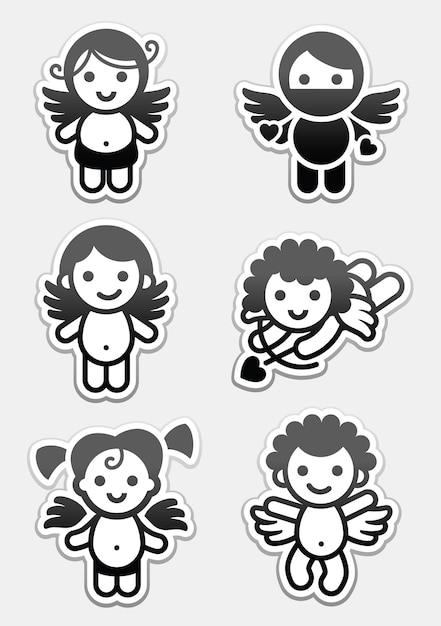 Premium Vector | Stickers cupids. set icons Premium Vector | Stickers cupids. set icons