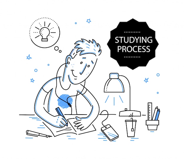Premium Vector | Student studying vector outline illustration. Premium Vector | Student studying vector outline illustration.