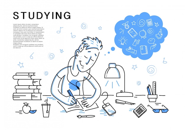 Premium Vector | Student studying vector outline illustration. Premium Vector | Student studying vector outline illustration.