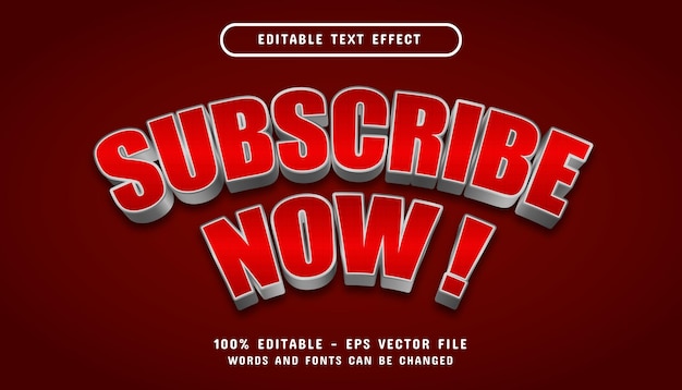 Premium Vector | Subscribe now 3d editable text effect Premium Vector | Subscribe now 3d editable text effect