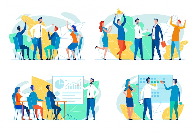 Premium Vector | Successful business team flat vector concepts set Premium Vector | Successful business team flat vector concepts set