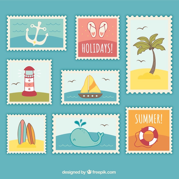 Summer Post Stamps Vector Free Download