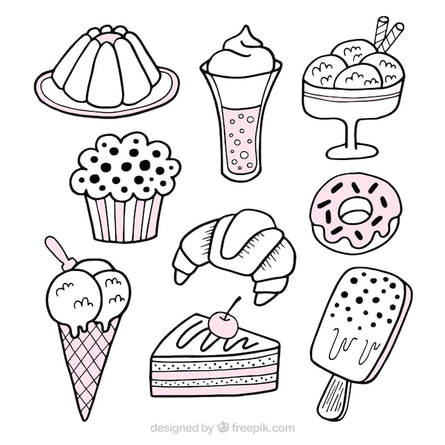 Free Vector Sweets Desserts Collection In Hand Drawn Style