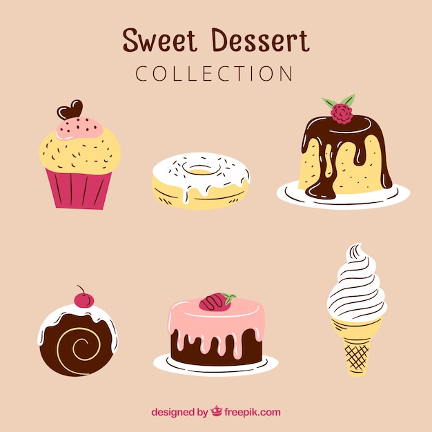 Free Vector Sweets Desserts Collection In Hand Drawn Style