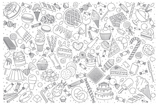 Sweets Doodle Set Premium Vector