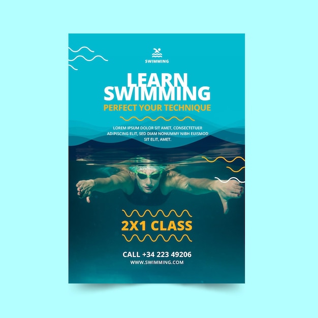 Free Vector Swimming Is Life Classes Flyer Template