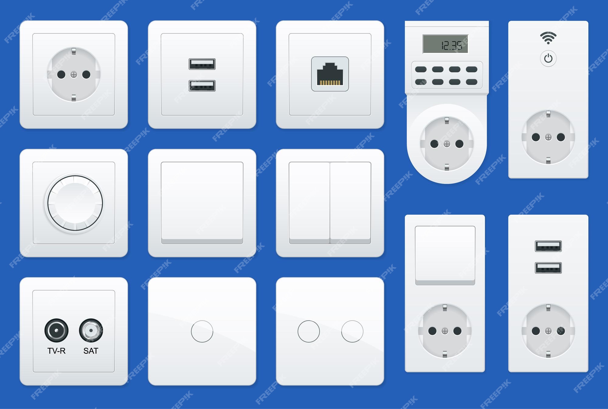 Premium Vector | Switches and sockets set. all types. ac power sockets ... Premium Vector | Switches and sockets set. all types. ac power sockets ...