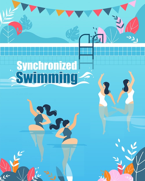 Premium Vector | Synchronized swimming courses vertical flat banner Premium Vector | Synchronized swimming courses vertical flat banner