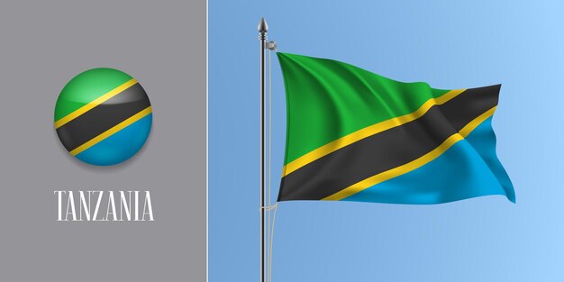 Premium Vector Tanzania Waving Flag On Flagpole And Round