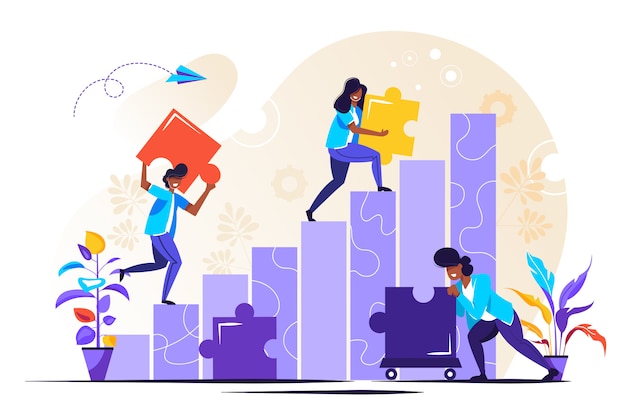 Team metaphor. people connecting puzzle | Premium Vector Team metaphor. people connecting puzzle | Premium Vector