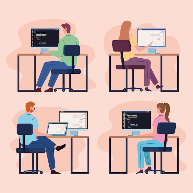 Premium Vector | Team programmers computers Premium Vector | Team programmers computers