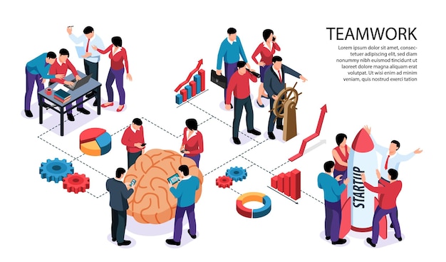 Premium Vector | Teamwork concept horizontal infographic flowchart Premium Vector | Teamwork concept horizontal infographic flowchart