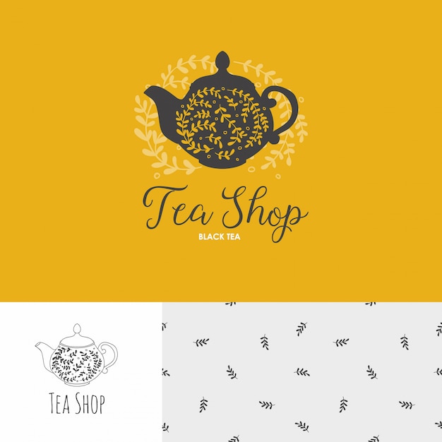 Premium Vector | Teapot hand drawn logo and pattern Premium Vector | Teapot hand drawn logo and pattern