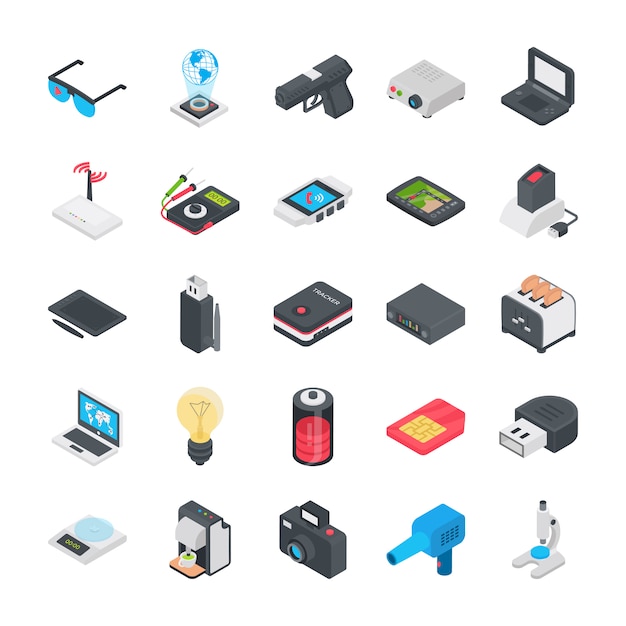 Premium Vector | Technology flat icons set Premium Vector | Technology flat icons set