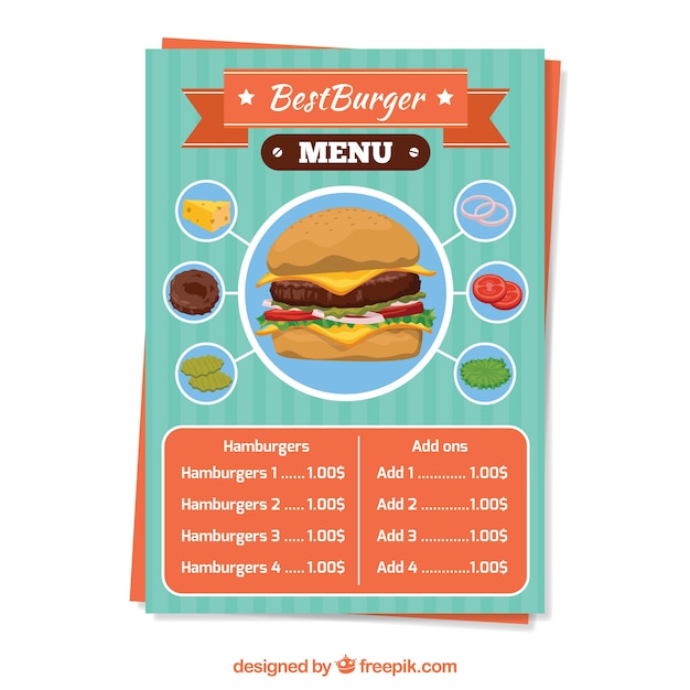 Free Vector Template Of Burger Menu With Delicious Ingredients 