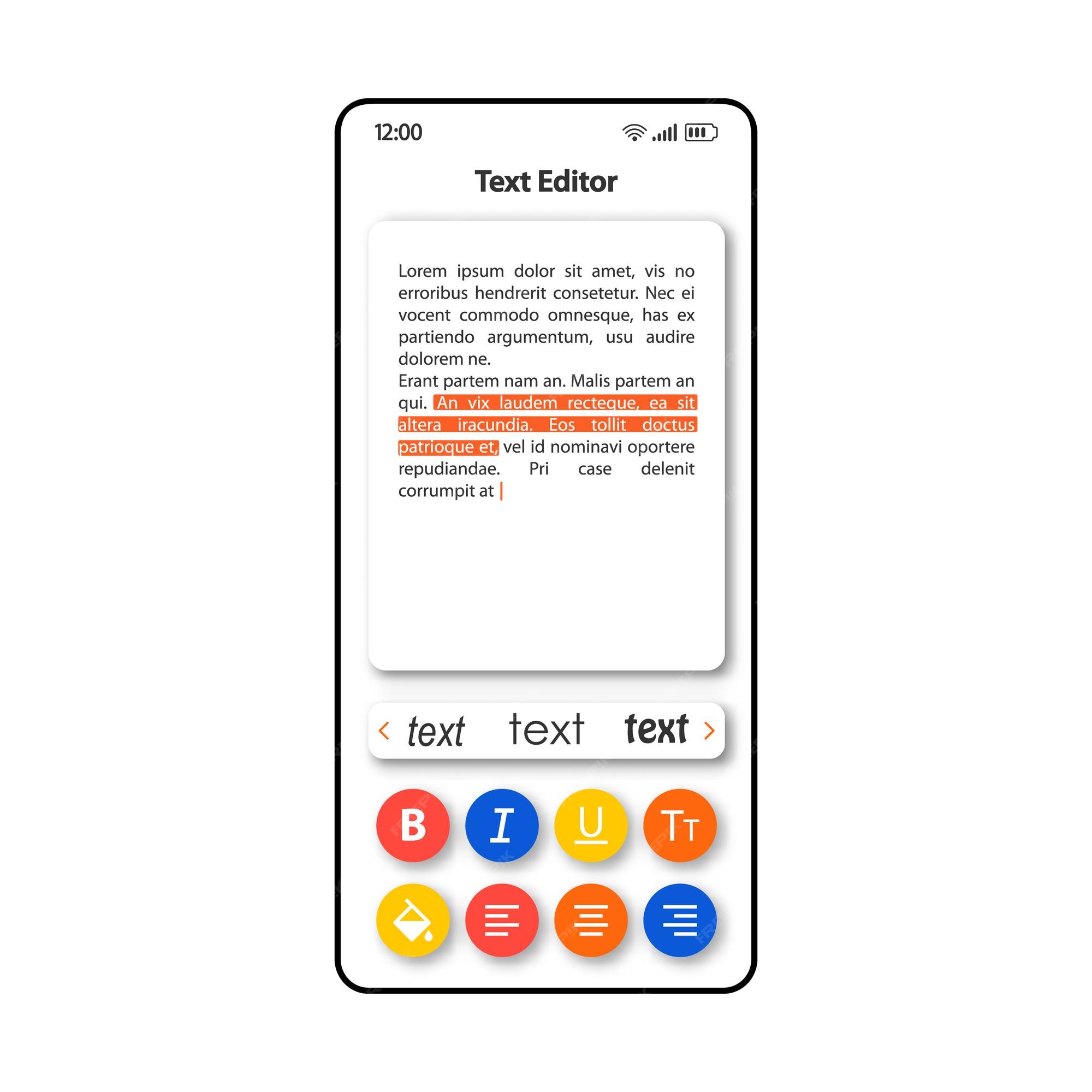 Premium Vector | Text editing software smartphone interface vector ... Premium Vector | Text editing software smartphone interface vector ...