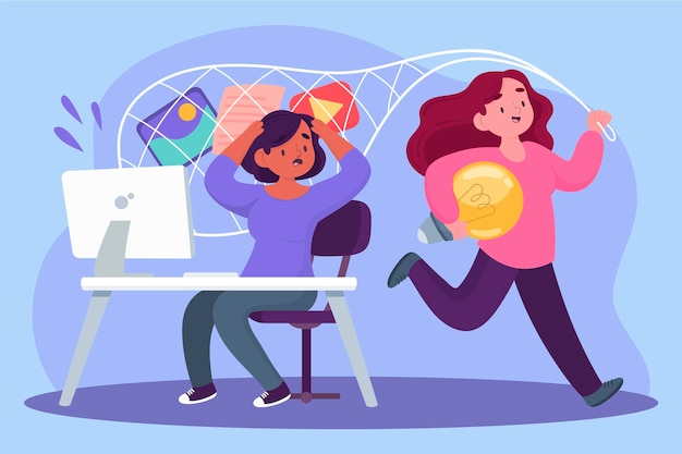 Free Vector | Thief stealing woman's idea Free Vector | Thief stealing woman's idea