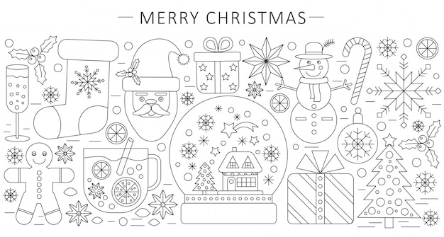 Premium Vector | Thin line christmas background Premium Vector | Thin line christmas background