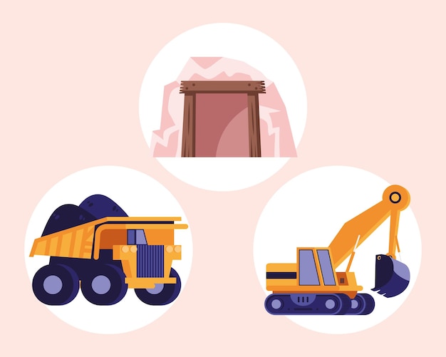 Premium Vector | Three mining industry elements set Premium Vector | Three mining industry elements set
