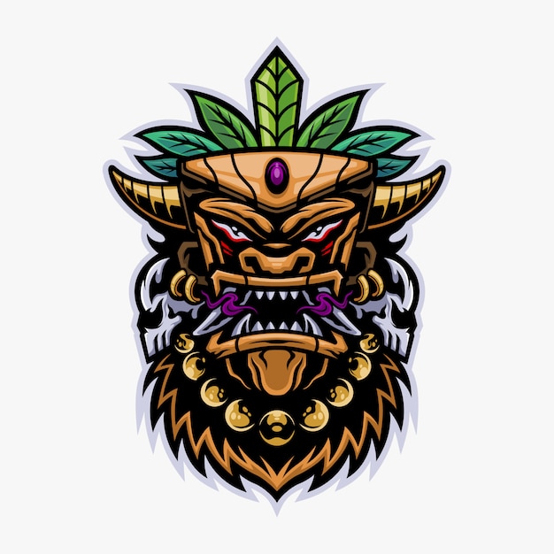 Premium Vector Tiki Mask With Skull Illustration
