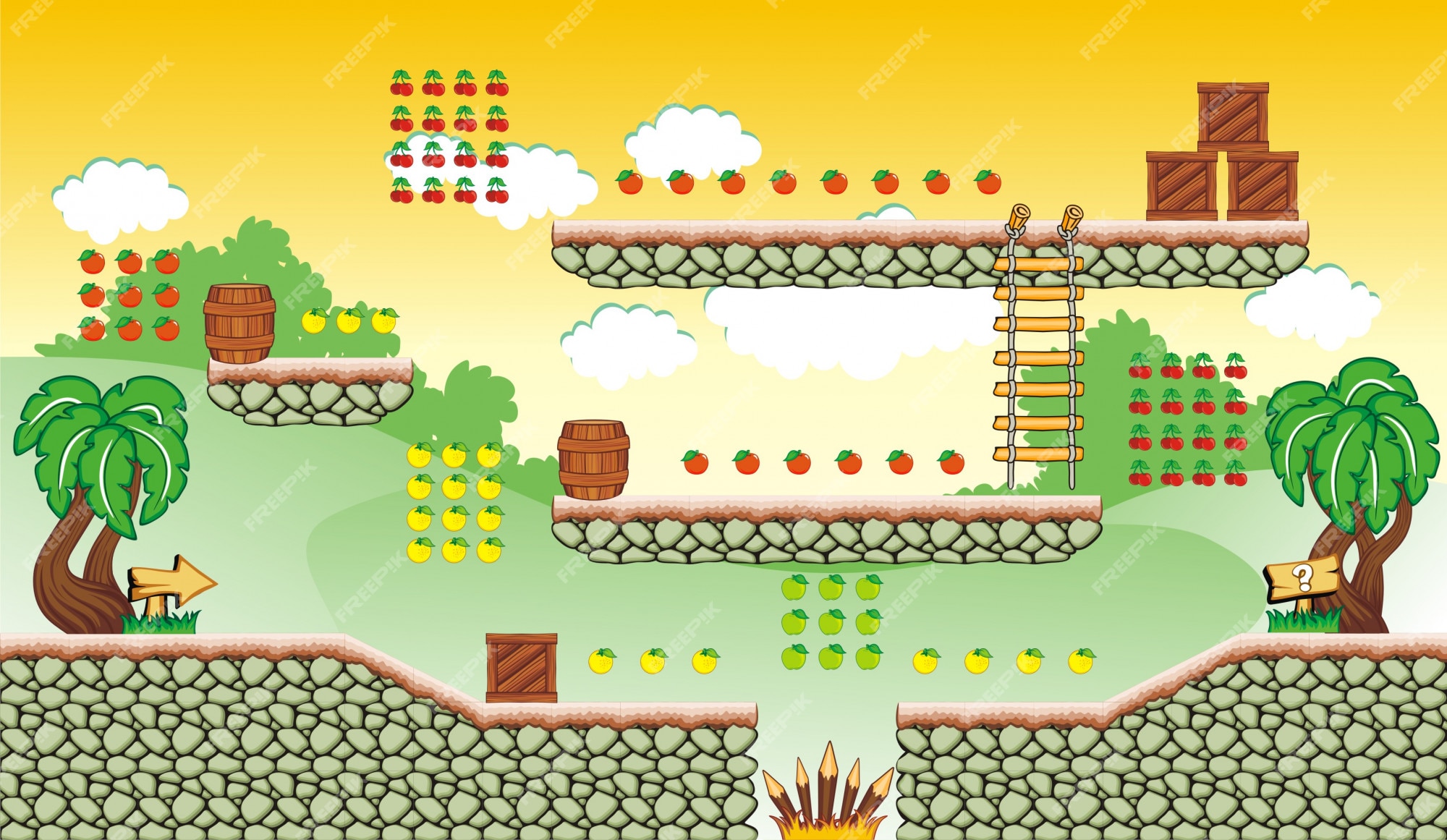 모바일 게임 제작을위한 Tileset 플랫폼 및 배경 | 프리미엄 벡터 모바일 게임 제작을위한 Tileset 플랫폼 및 배경 | 프리미엄 벡터