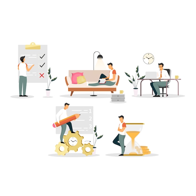 Premium Vector | Time management flat illustrations set Premium Vector | Time management flat illustrations set