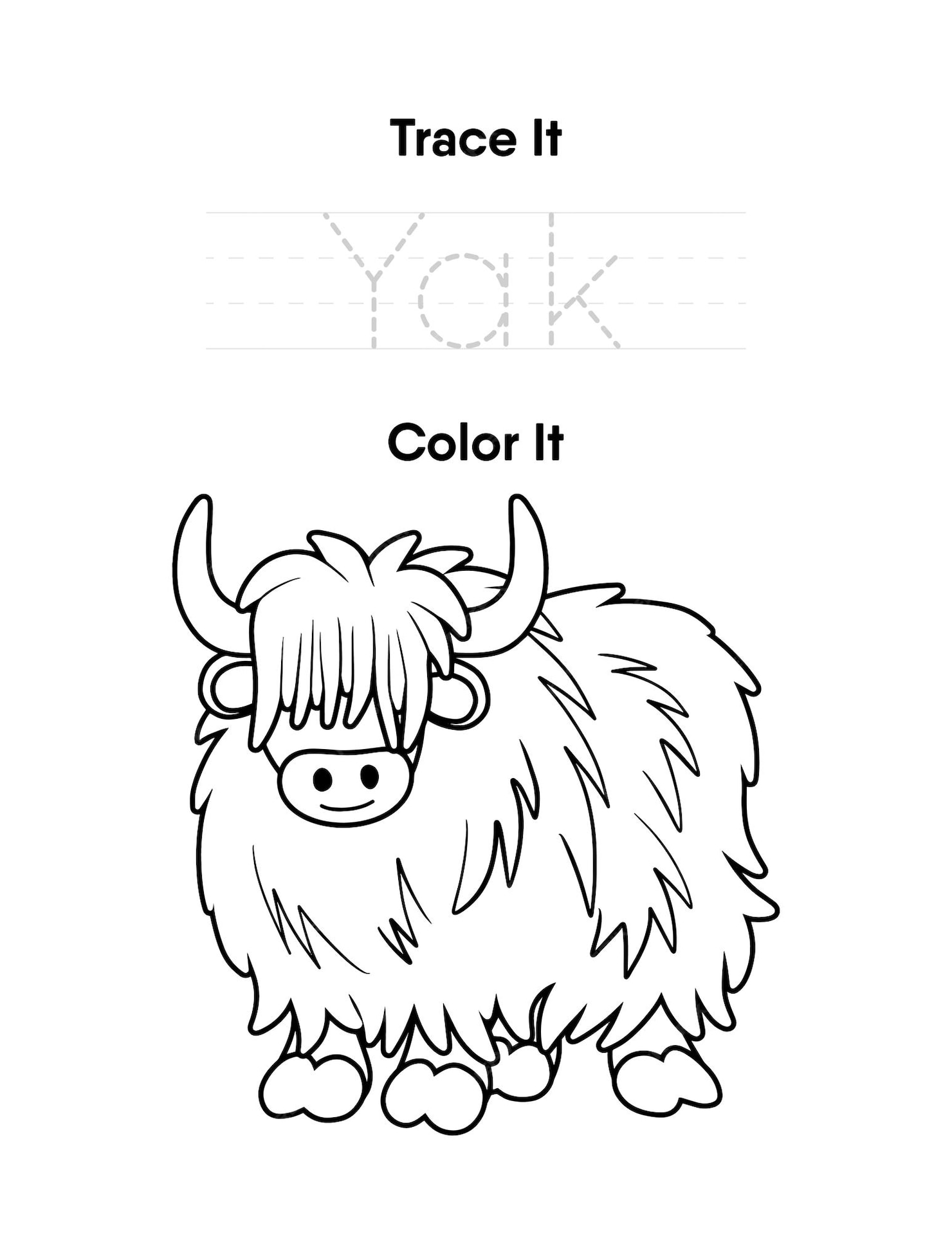 Premium Vector | Trace the word and color the cute yak handwriting ... Premium Vector | Trace the word and color the cute yak handwriting ...