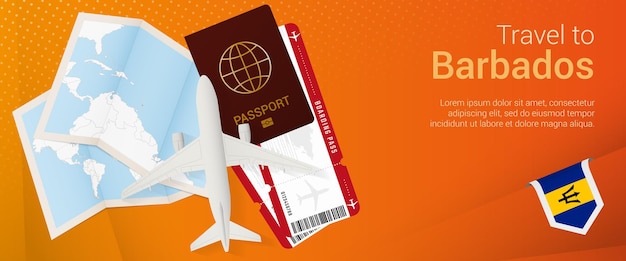 Premium Vector Travel To Barbados Pop Under Banner Trip Banner With Passport Tickets 2436