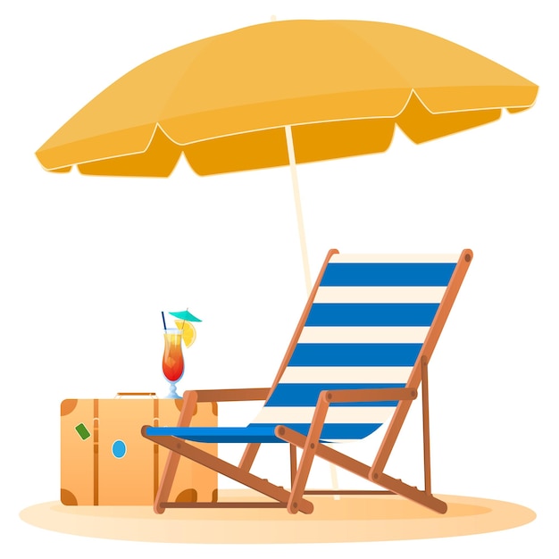 Premium Vector Travel And Vacation Concept Beach Umbrella And Chair