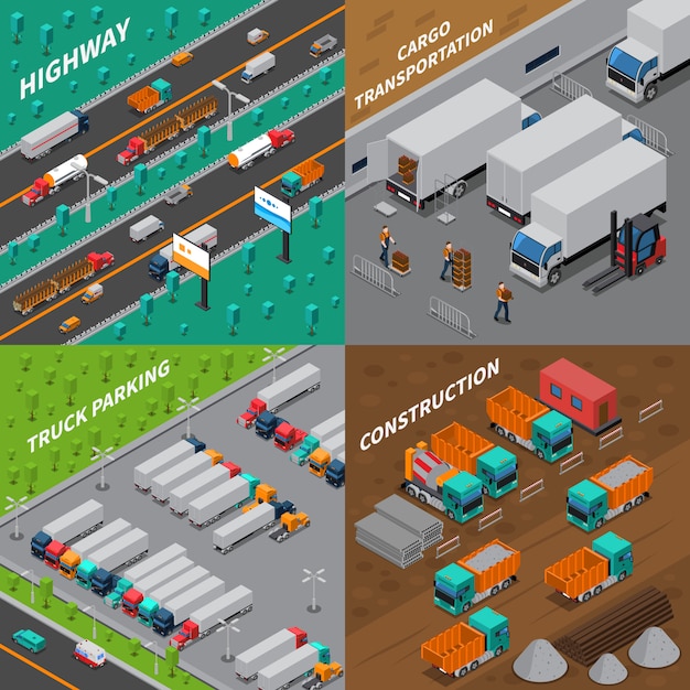 Free Vector | Trucks isometric design concept Free Vector | Trucks isometric design concept
