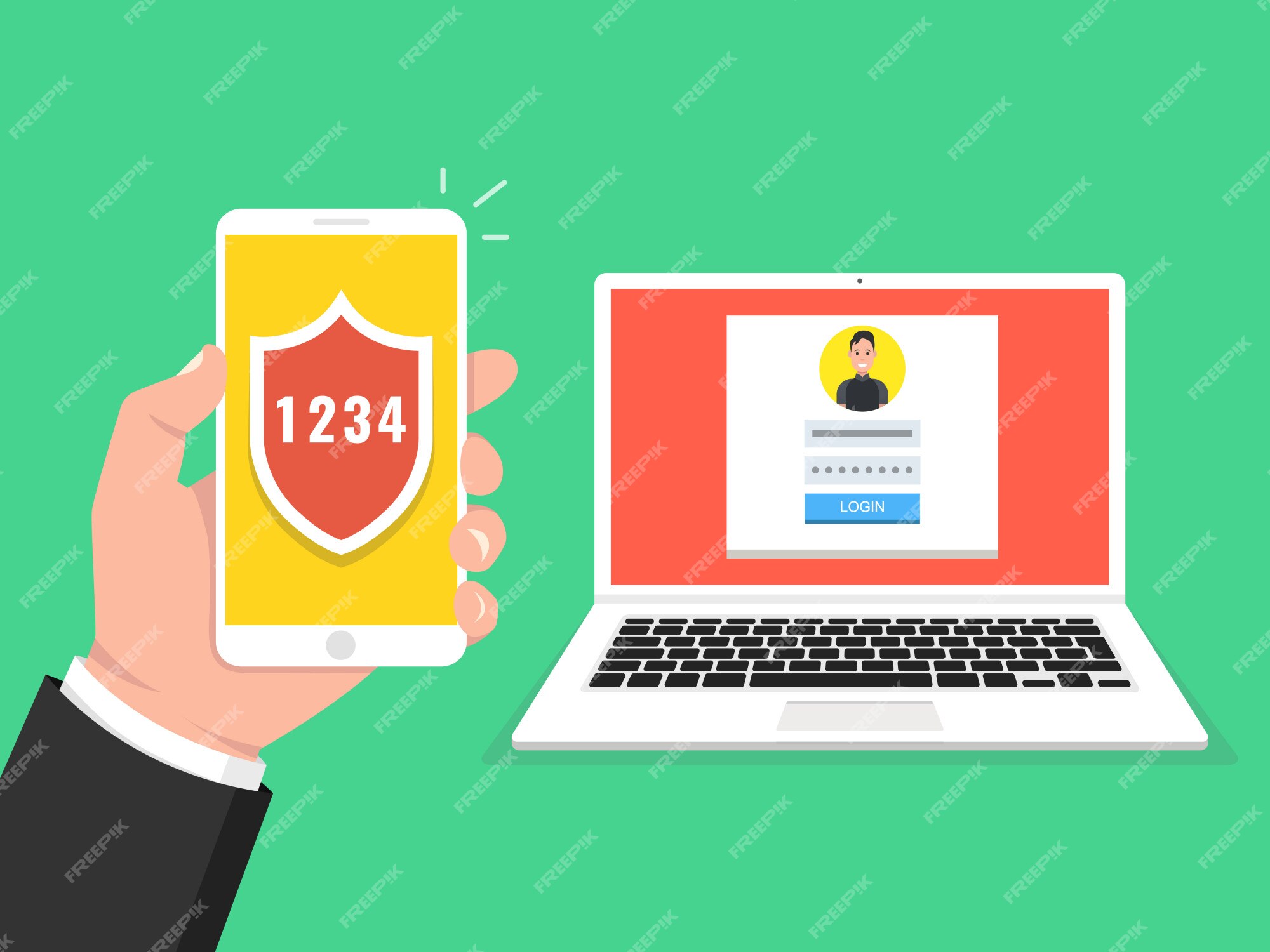 Premium Vector | Two steps authentication concept. male avatar Premium Vector | Two steps authentication concept. male avatar