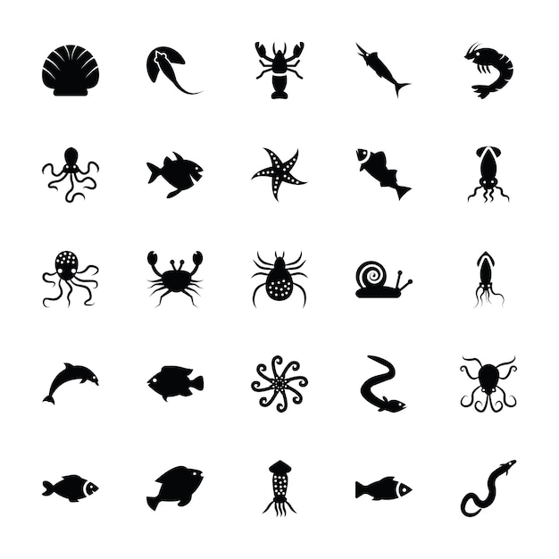 Premium Vector | Underwater animals glyph Premium Vector | Underwater animals glyph