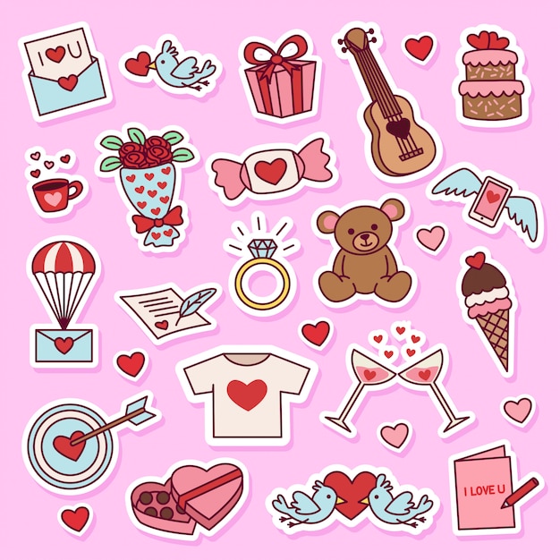 Premium Vector | Valentine's day doodle illustration sticker set Premium Vector | Valentine's day doodle illustration sticker set