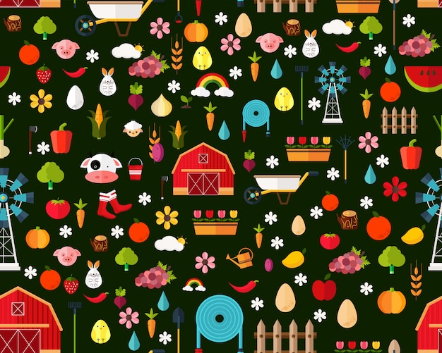 Premium Vector | Vector flat seamless texture pattern farm in village Premium Vector | Vector flat seamless texture pattern farm in village