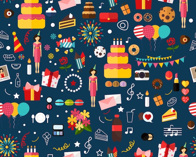 Premium Vector | Vector flat seamless texture pattern happy birthday Premium Vector | Vector flat seamless texture pattern happy birthday