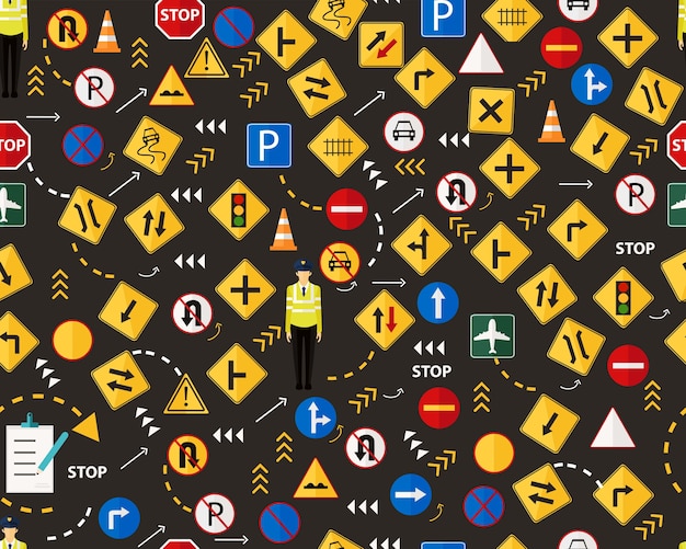 Premium Vector | Vector flat seamless texture pattern road sign Premium Vector | Vector flat seamless texture pattern road sign