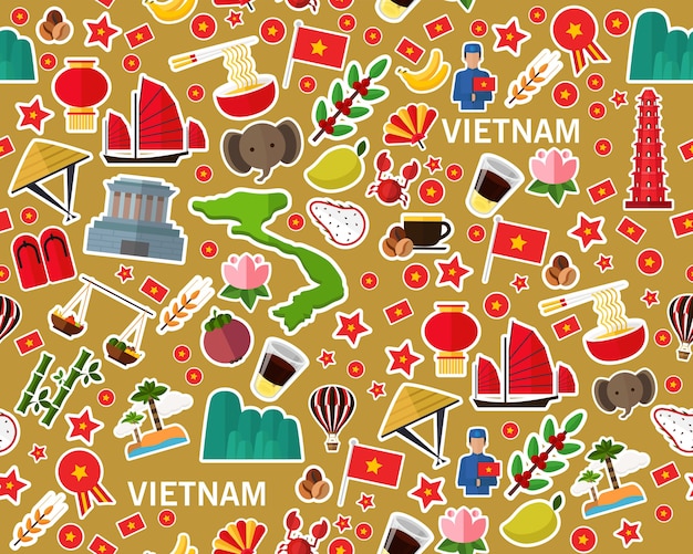 Premium Vector | Vector flat seamless texture pattern vietnam Premium Vector | Vector flat seamless texture pattern vietnam