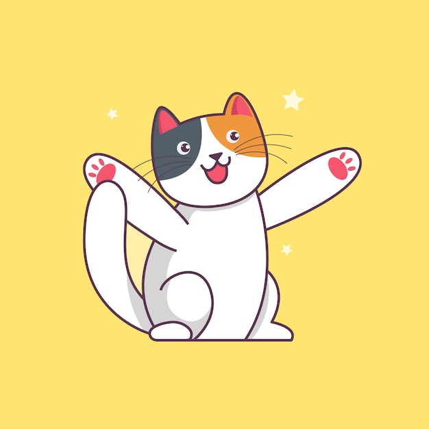 Premium Vector Vector Illustration Of Cute Cat Raising Hand With Isolated Concept