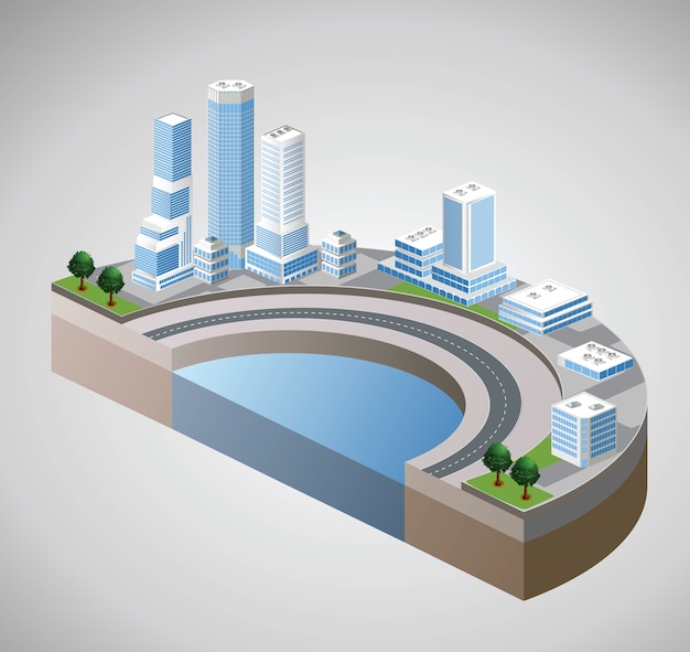 Premium Vector | Vector isometric view of the harbor and skyscrapers Premium Vector | Vector isometric view of the harbor and skyscrapers