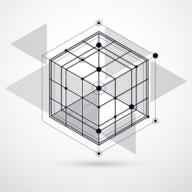 추상적인 기하학적 3d 큐브 패턴과 흑백 배경의 벡터입니다 큐브 육각형 사각형 사각형 및 다른 추상 요소의 레이아웃입니다