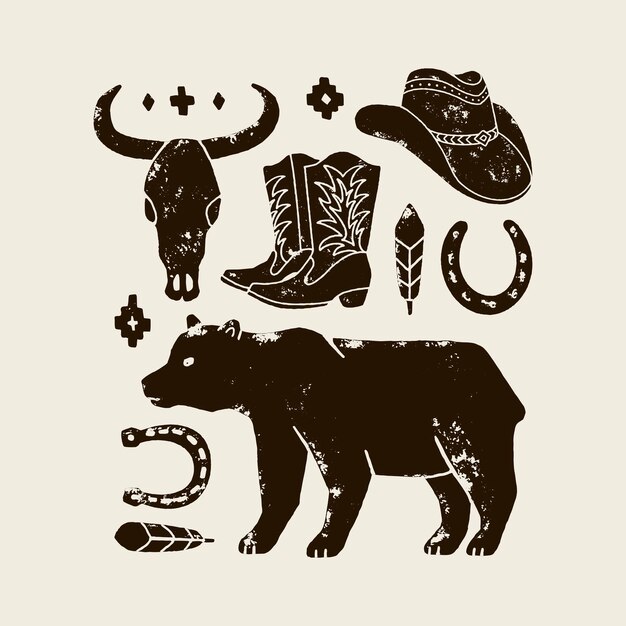 Premium Vector | Vector set of hand draw elements of the wild west ... Premium Vector | Vector set of hand draw elements of the wild west ...