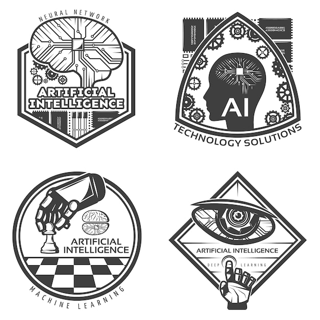 Free Vector | Vintage artificial intelligence badge set Free Vector | Vintage artificial intelligence badge set